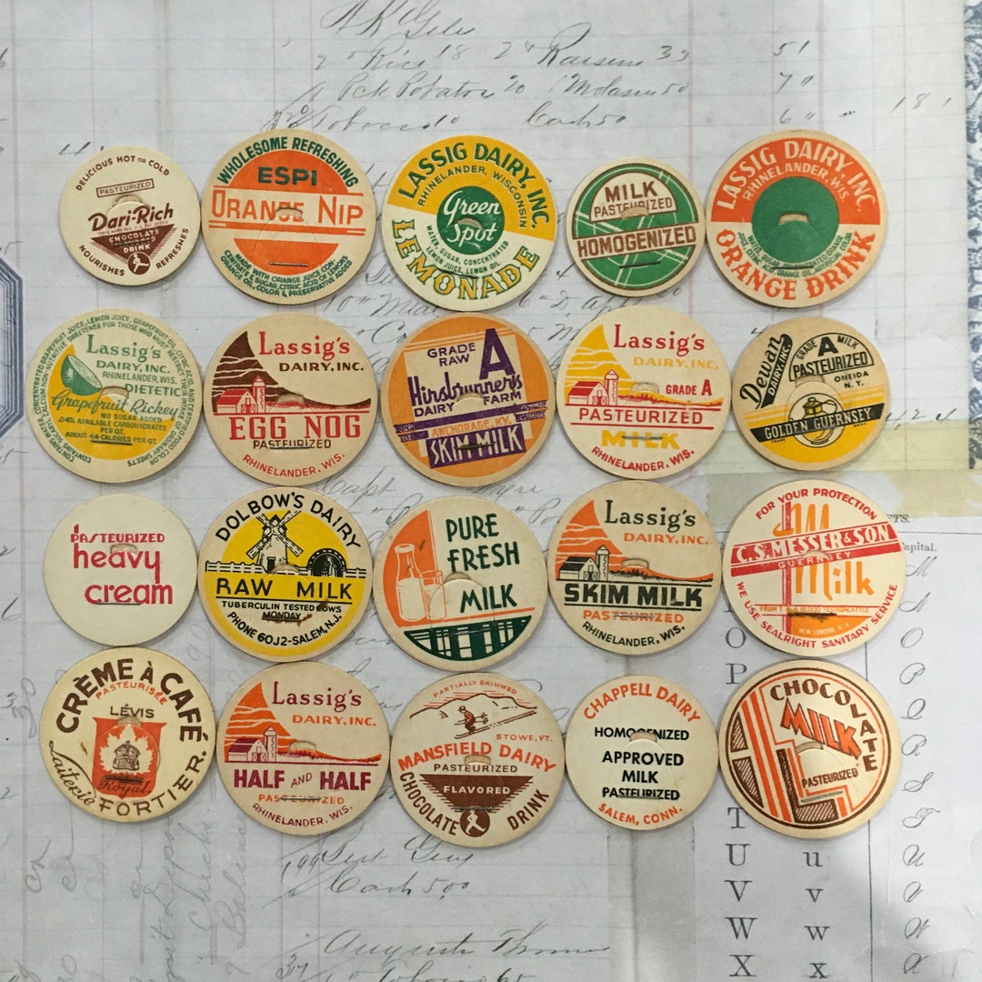 Milk Caps / 20 Vintage Milk Bottle Caps Assorted / Dairy Milk Caps ...