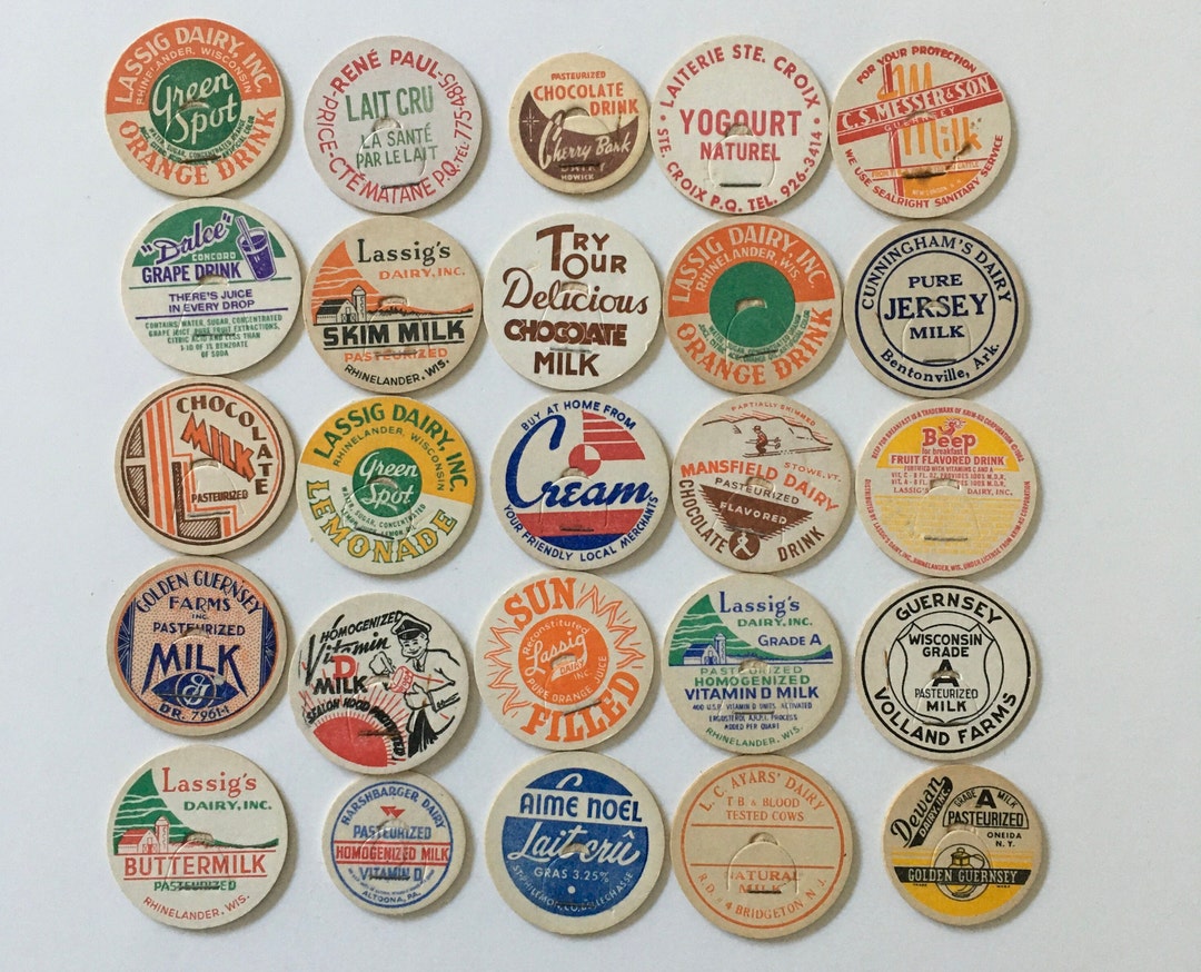 Milk Caps / 25 Vintage Milk Bottle Caps Assorted / Dairy Milk Caps ...