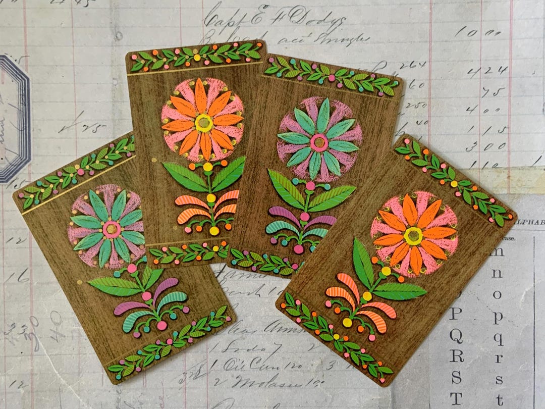 Mod Cards / 4 Vintage MOD Daisy Playing Cards -- Great for Mixed Media ...