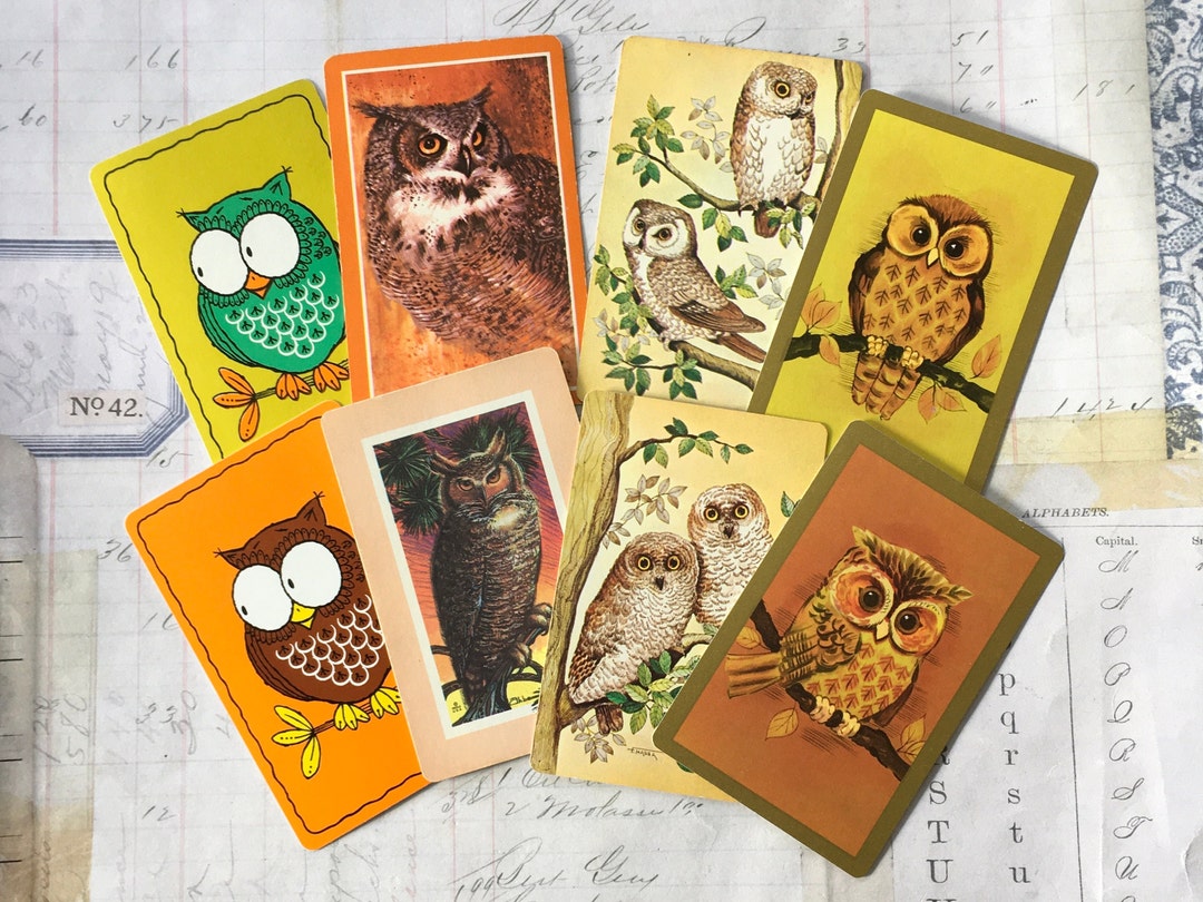 OWL Cards / 8 Vintage OWL Playing Cards Mixed Lot Great for Collage ...