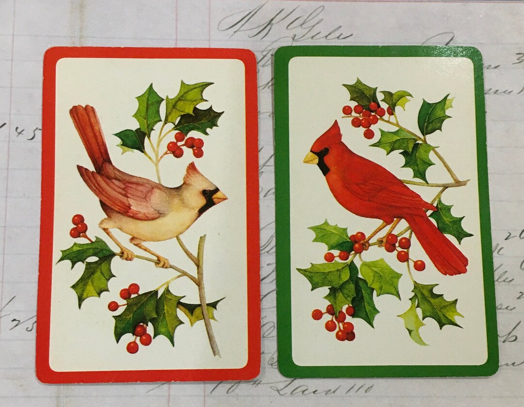 Bird CARDS / 2 Vintage CARDINAL Bird Playing Cards Great Mixed Ephemera ...