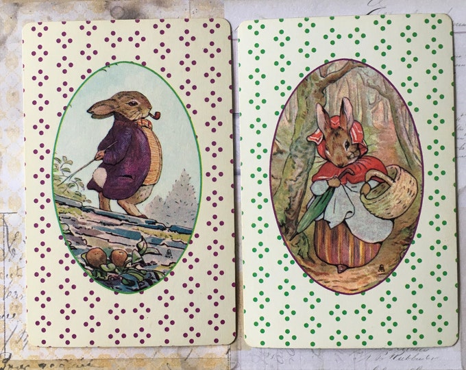 Rabbit Cards / 2 Vintage Rabbit Playing Cards Great for Mixed Media ...
