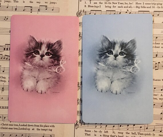 Cat Swap Cards / 2 Vintage Kitten Playing Cards Pink & Blue | Etsy