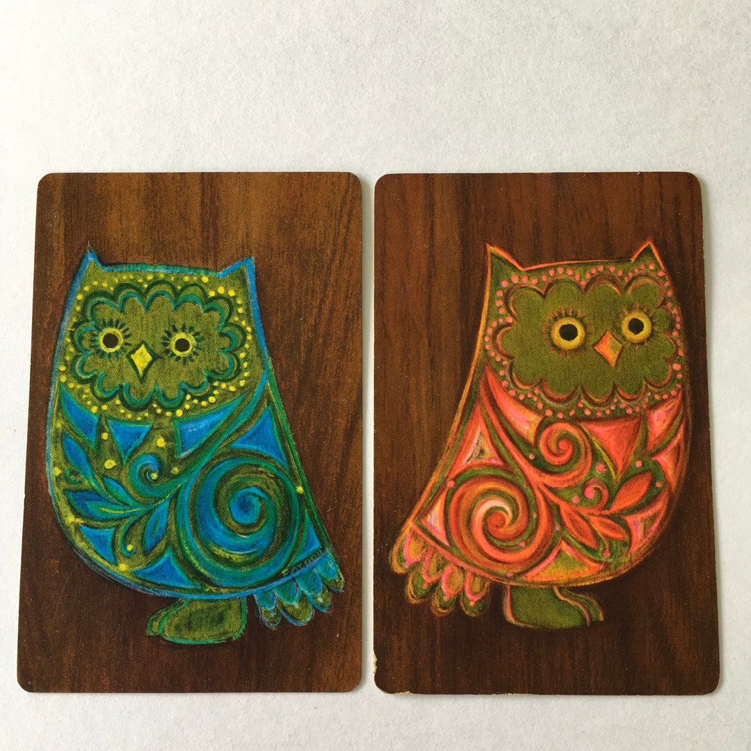 OWL Swap CARDS / 2 Vintage Mod Mid Century Owl Cards Great for Ephemera ...