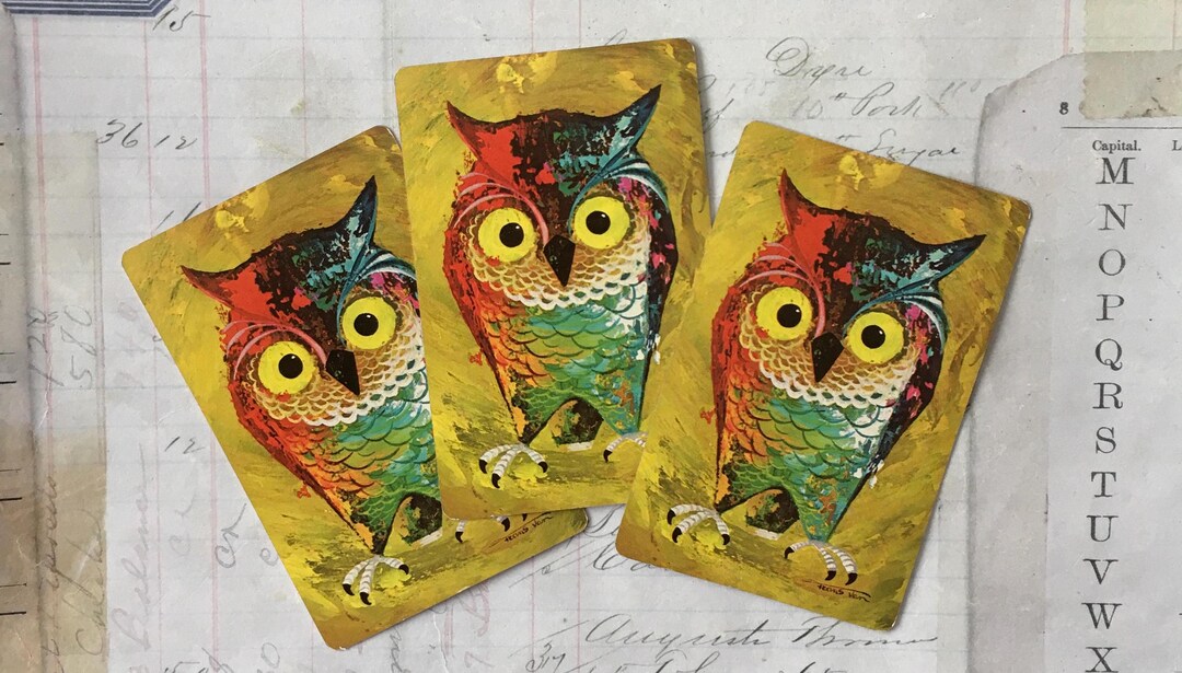 Owl Cards / 3 Vintage MOD OWL Playing Cards Single Swap Cards -- Great ...