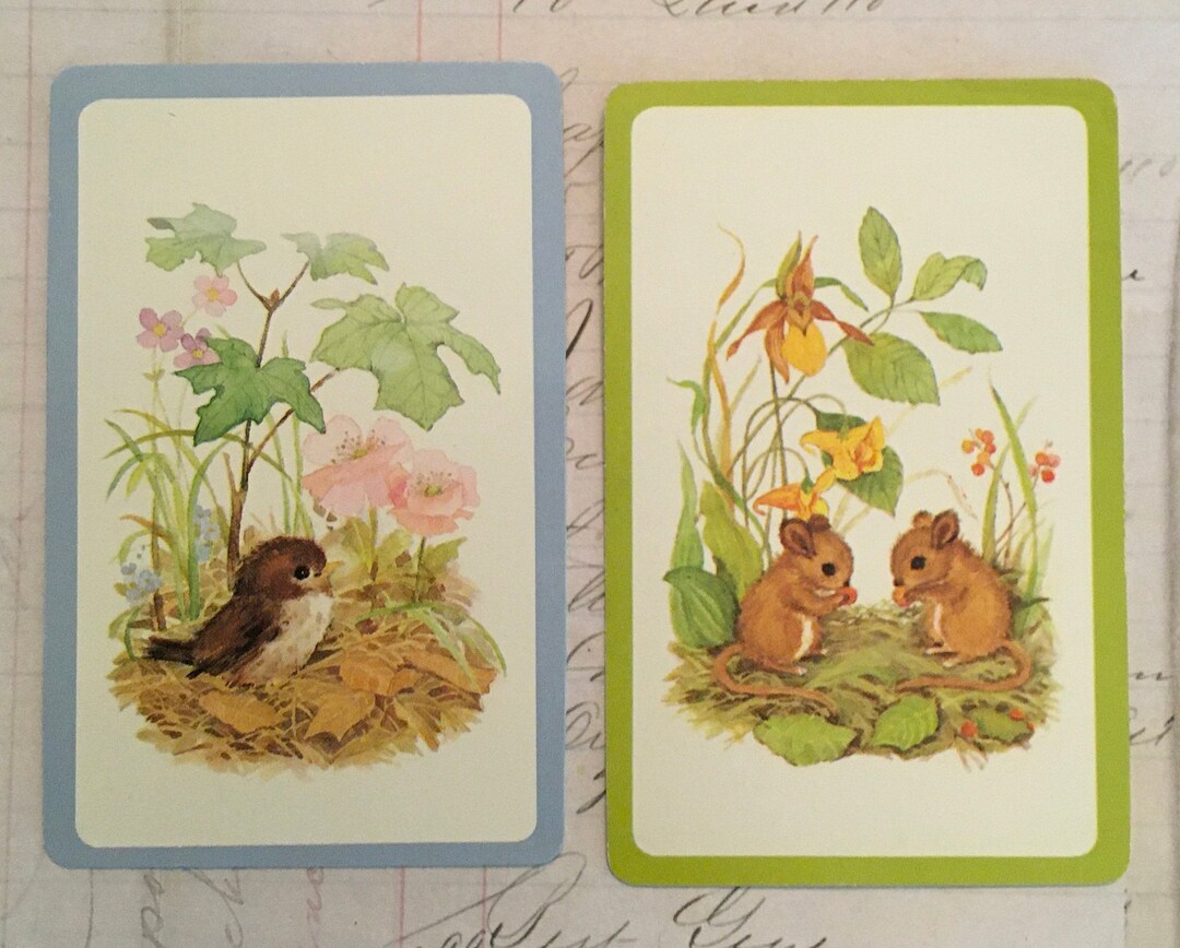 Bird & Animal Cards / 2 Vintage Chipmunk and Bird Woodland Playing ...