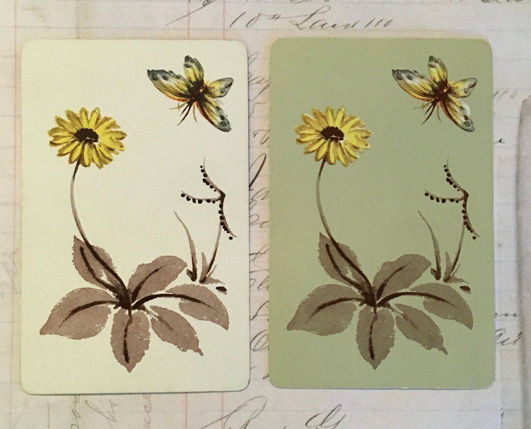 Floral Cards / 2 Vintage RETRO Flower & Butterfly Swap Cards Mixed ...