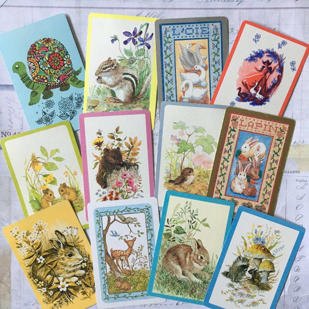 Animal Cards / 12 Vintage CUTE Woodland Animal Playing Cards -- Swap ...