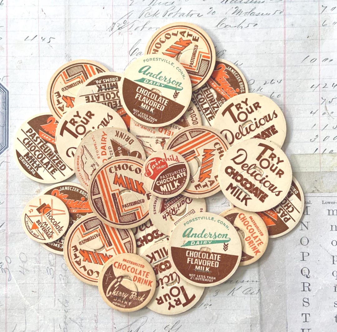 Dairy Caps / 24 Vintage Chocolate Milk Bottle Caps Assorted --great for ...