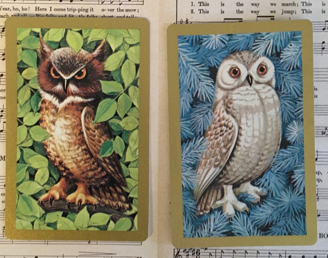 Owl Swap Cards / 2 Vintage CUTE OWL Playing Cards for Mixed Media ...