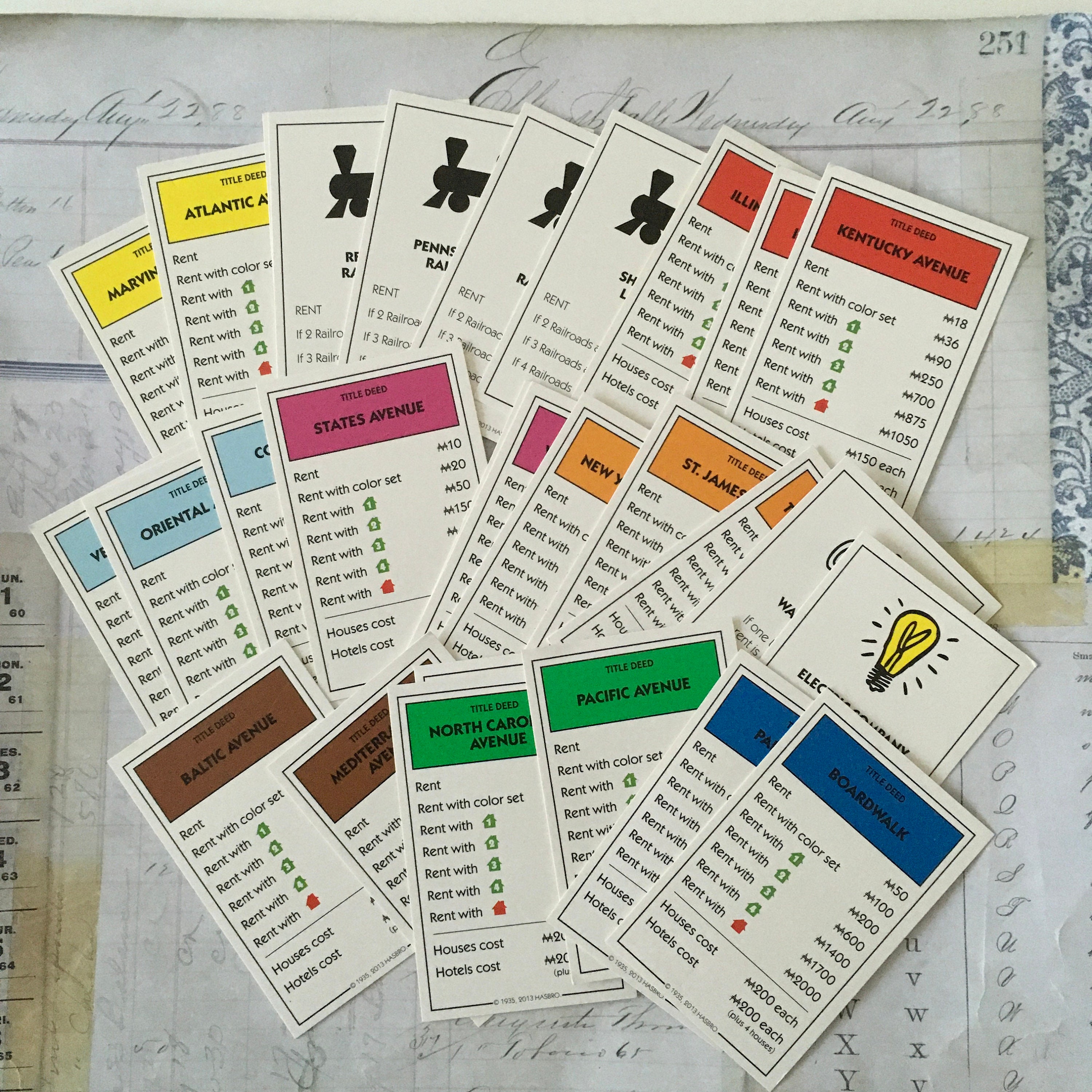 Monopoly Property Cards Original