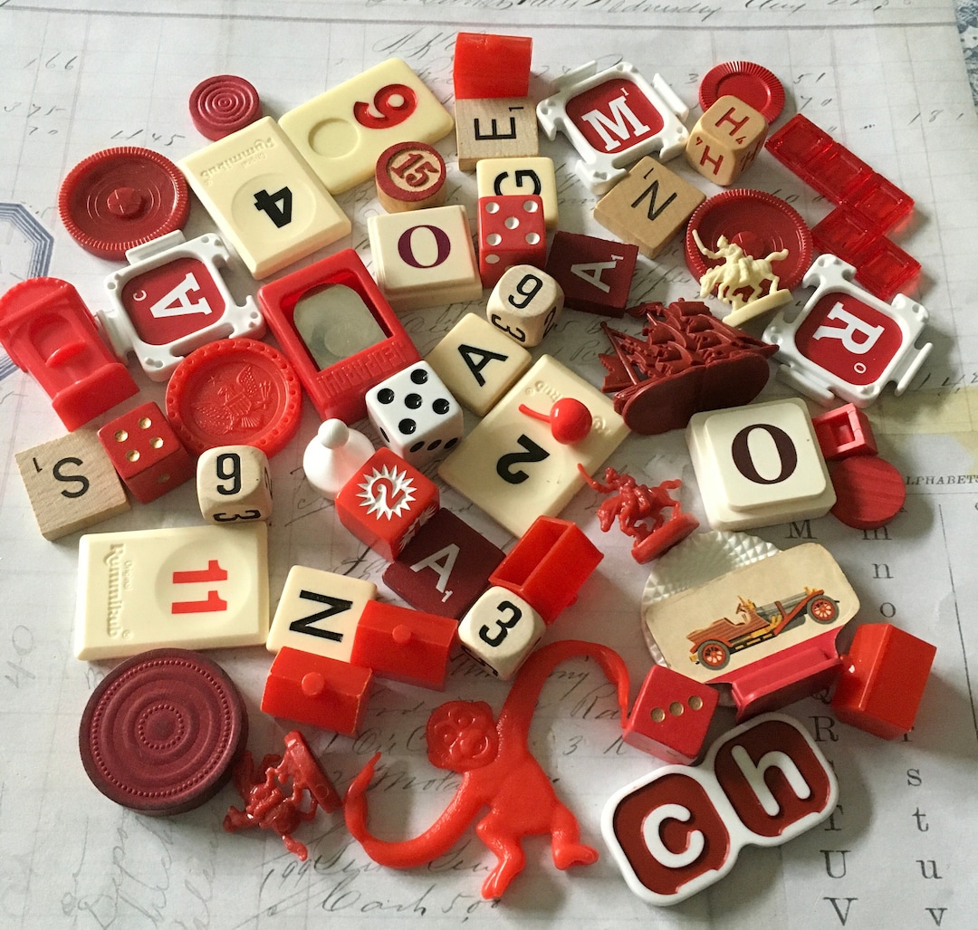 Game Pieces / 50 RED Game Pieces Assorted Mixed Great for Shadow Boxes ...