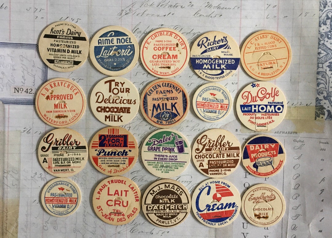 Milk Caps / 20 Vintage Milk Bottle Caps Assorted / Dairy Milk Caps ...