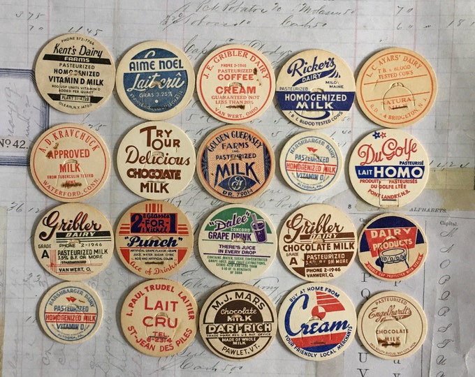 Dairy Caps / 20 Vintage Milk Bottle Caps Assorted / Dairy Milk /juice ...