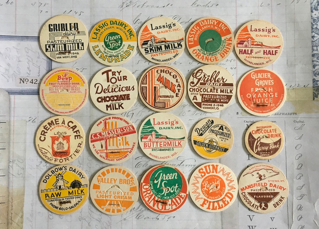Milk Caps / 20 Vintage Milk Bottle Caps Assorted / Dairy Milk Caps ...
