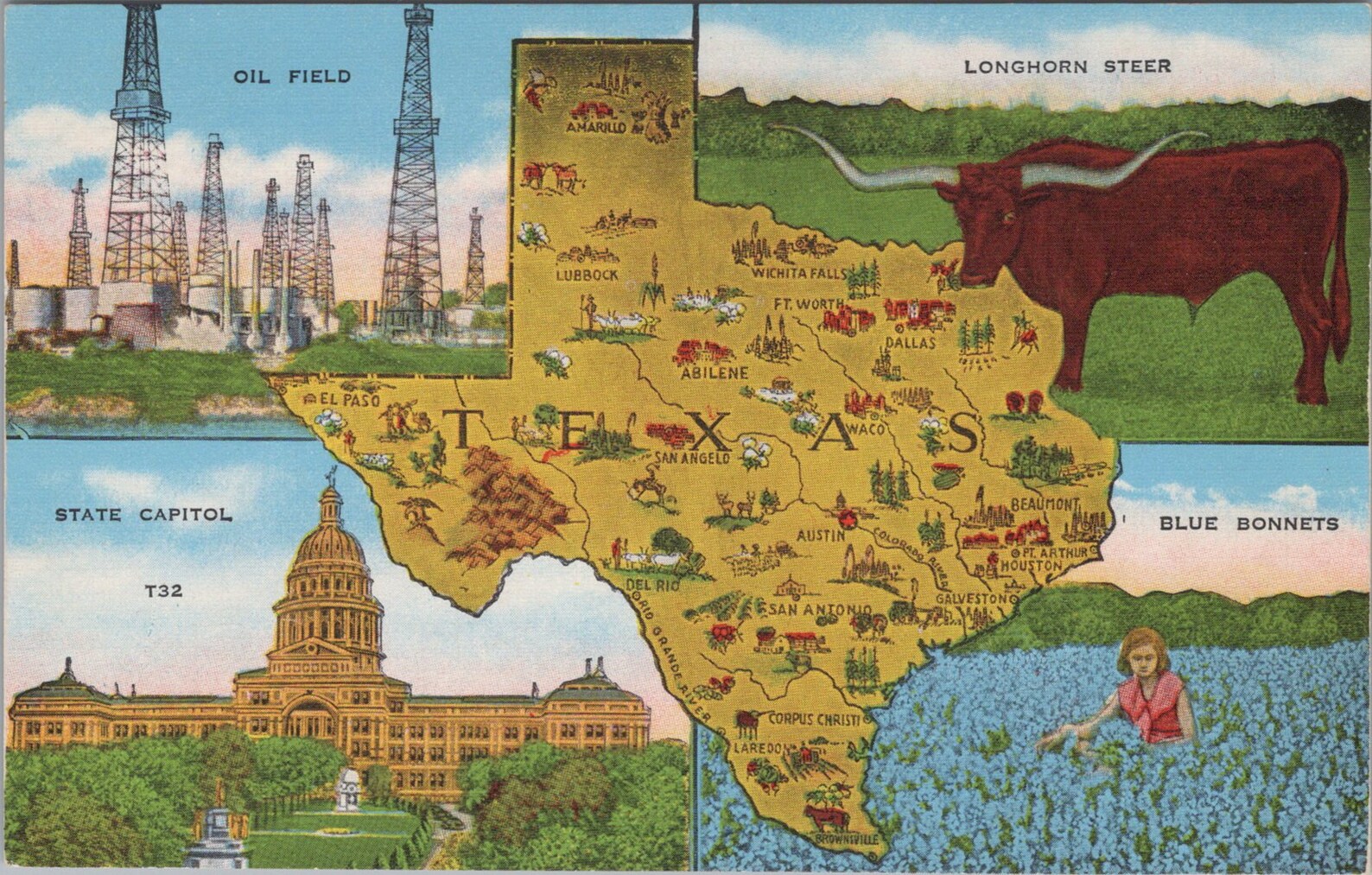 TEXAS POSTCARD / Vintage Linen TEXAS Postcard Longhorn - Etsy