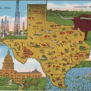 TEXAS POSTCARD / Vintage Linen TEXAS Postcard Longhorn - Etsy