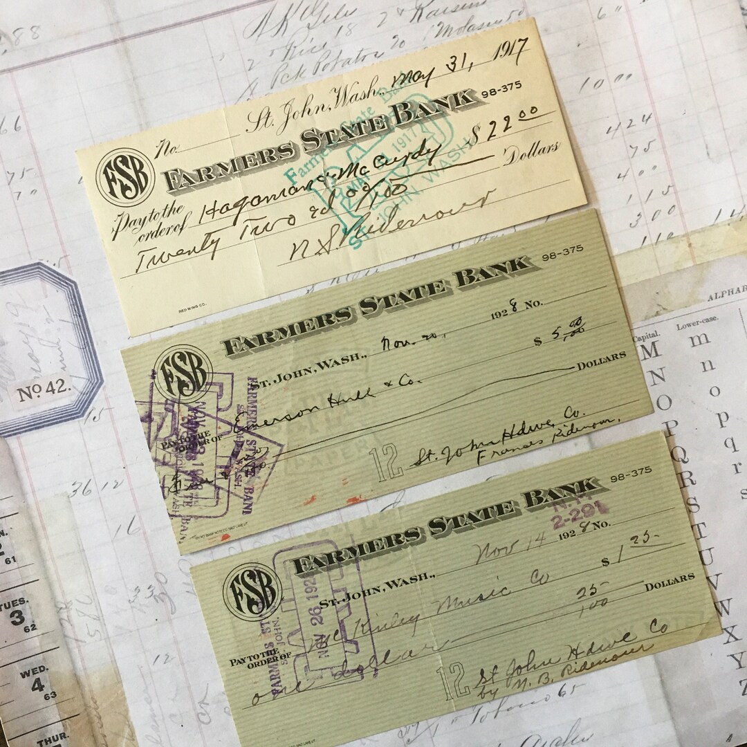 Bank Checks / 3 Vintage Bank Checks Used Paper Ephemera Great for ...