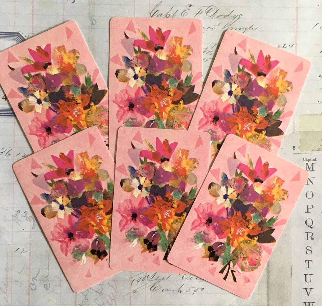 Flower Cards / 6 Vintage MOD Floral Playing Cards Great for Mixed Media ...