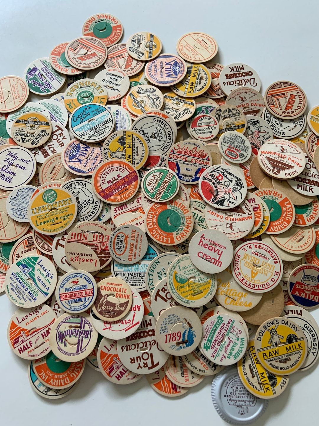 Milk Caps / 100 Vintage Milk Bottle Caps Assorted Great for Altered ...