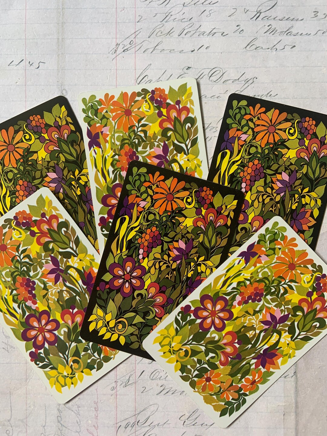 MOD Cards / 6 Vintage MOD Floral WILDFLOWER Playing Cards for Mixed ...