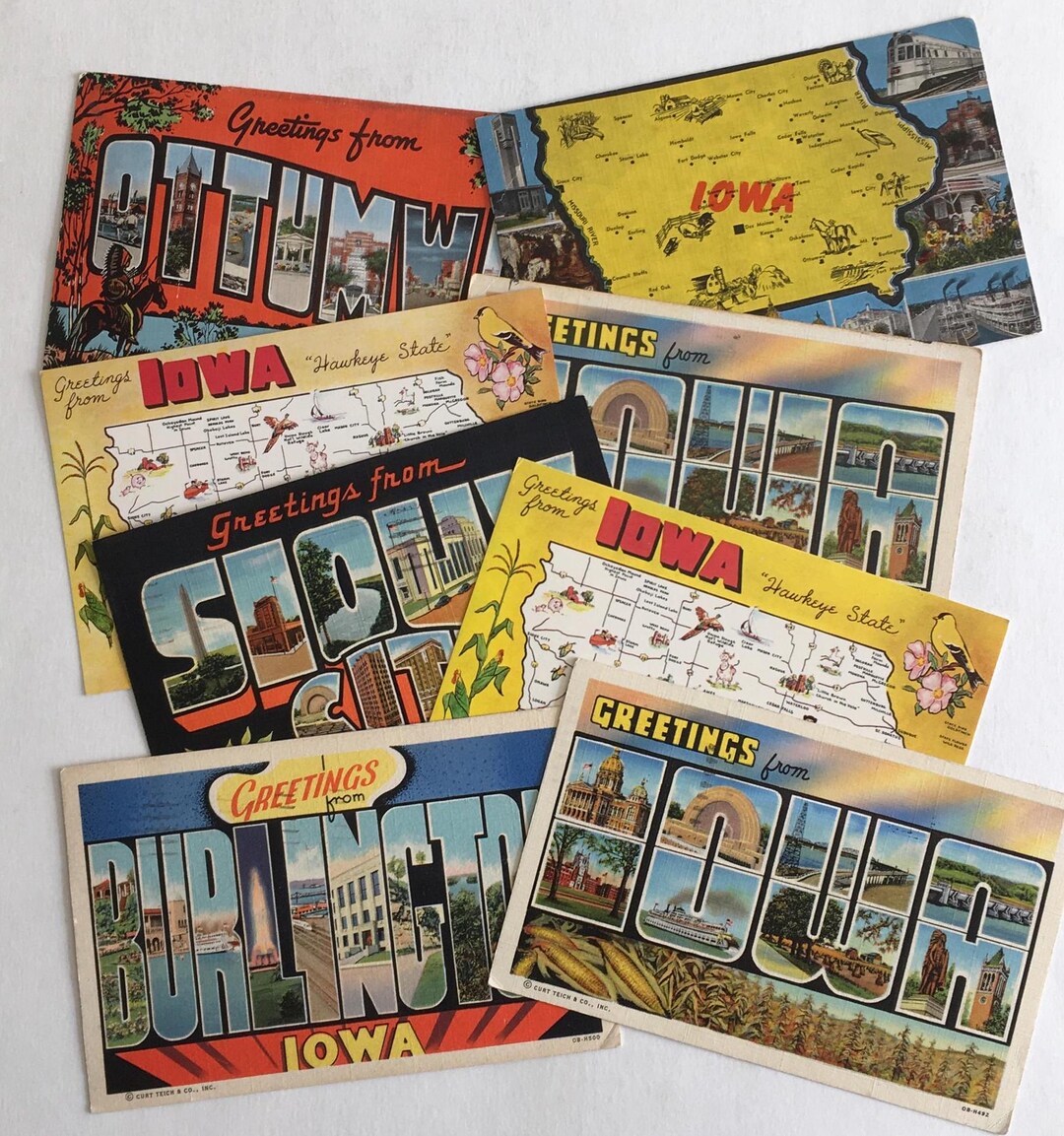 IOWA Postcards / 8 Vintage IOWA Large Letter Postcards & Map Postcards ...
