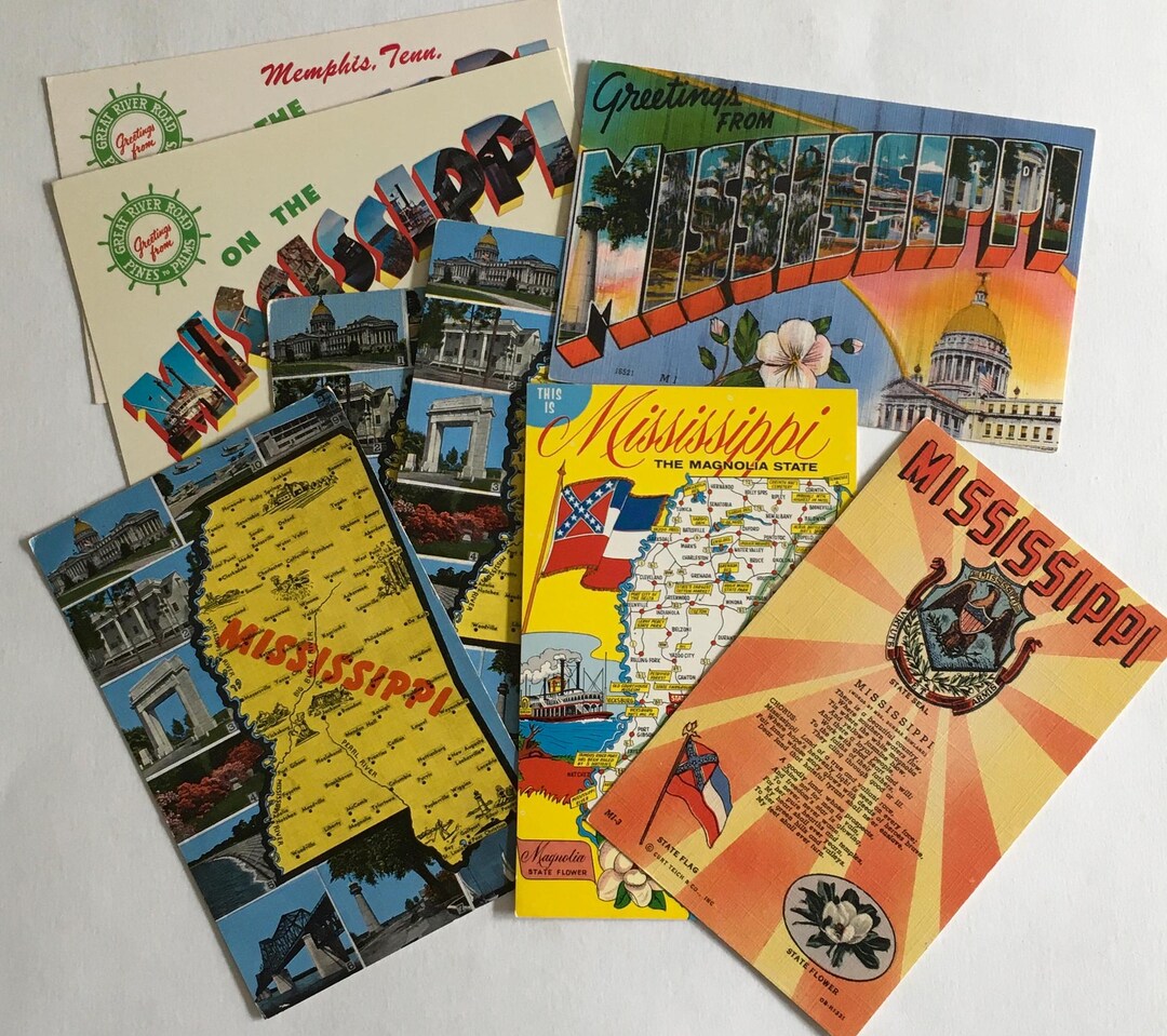 Mississippi Postcards / 8 Vintage Mississippi Souvenir Postcards Used ...