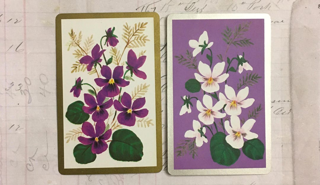 Floral Cards / 2 Vintage Violets Flower Playing Cards Purple & White ...