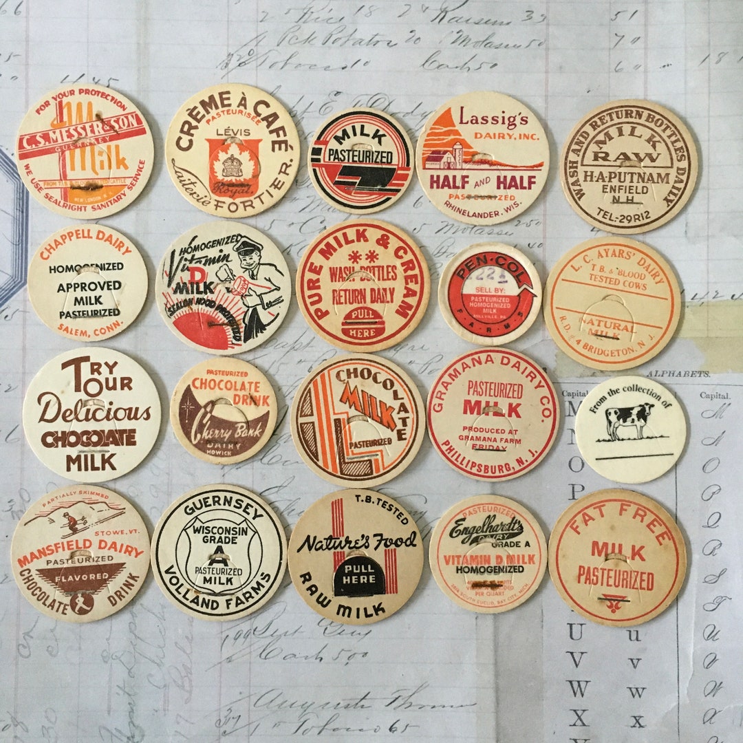 Milk Caps / 20 Vintage Milk Bottle Caps Assorted / Dairy Milk Caps ...