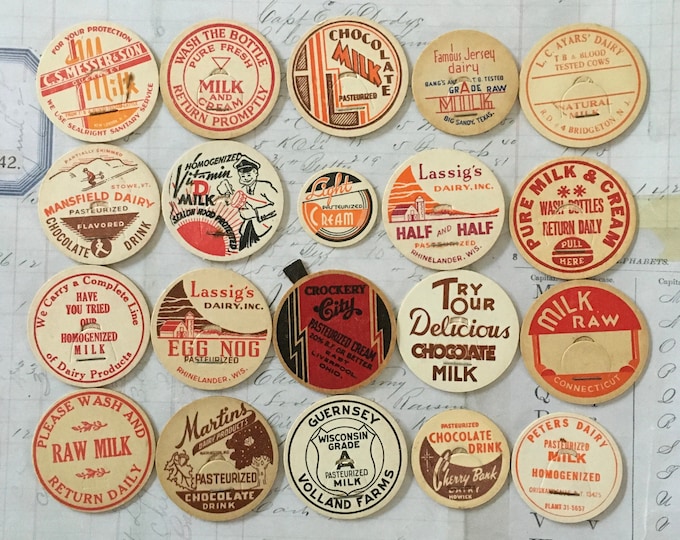 Milk Caps / 20 Vintage Milk Bottle Caps Assorted / Dairy Milk Caps ...
