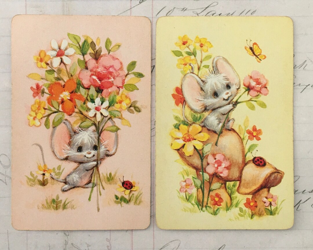 Mouse Cards / 2 Vintage Mice Playing Cards by Hallmark Great for Mixed ...