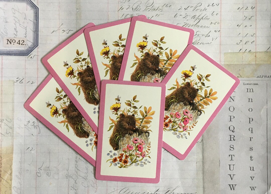 BEAR Cards / 6 Vintage CUTE Woodland Bear Playing Cards -- Swap Cards ...