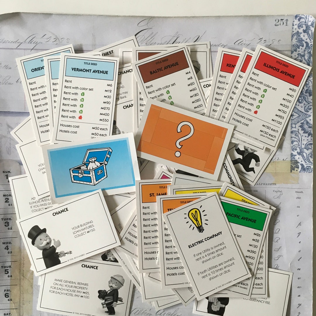 Monopoly Cards / 60 Monopoly Game Property Deed, Community Chest ...