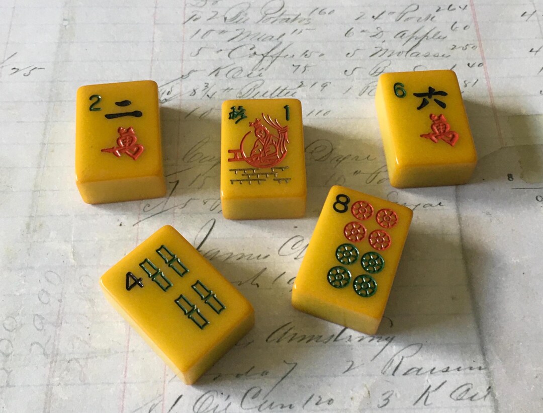 Game Pieces / 5 MAHJONG Game Pieces Mixed Lot -- Great for Shadow Boxes ...