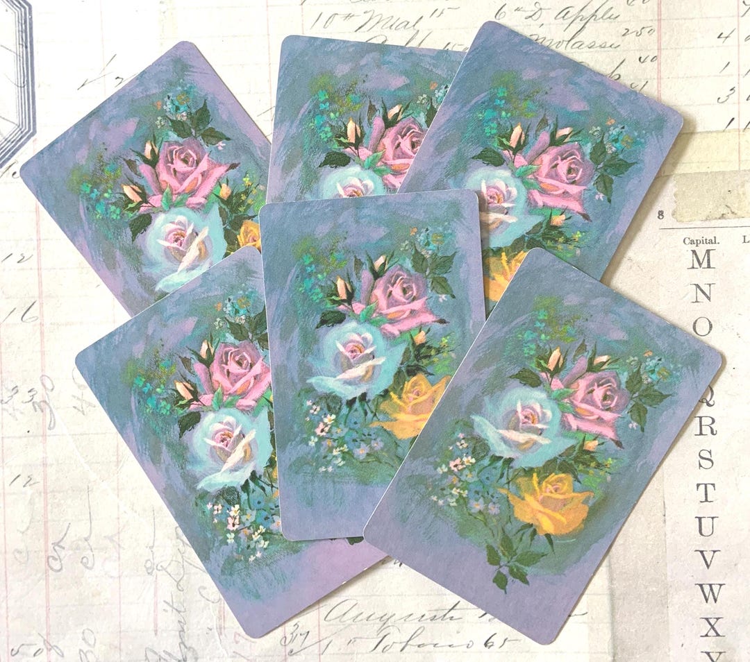 Rose Cards / 6 Single Purple & Pink Roses Playing Cards -- Great for ...