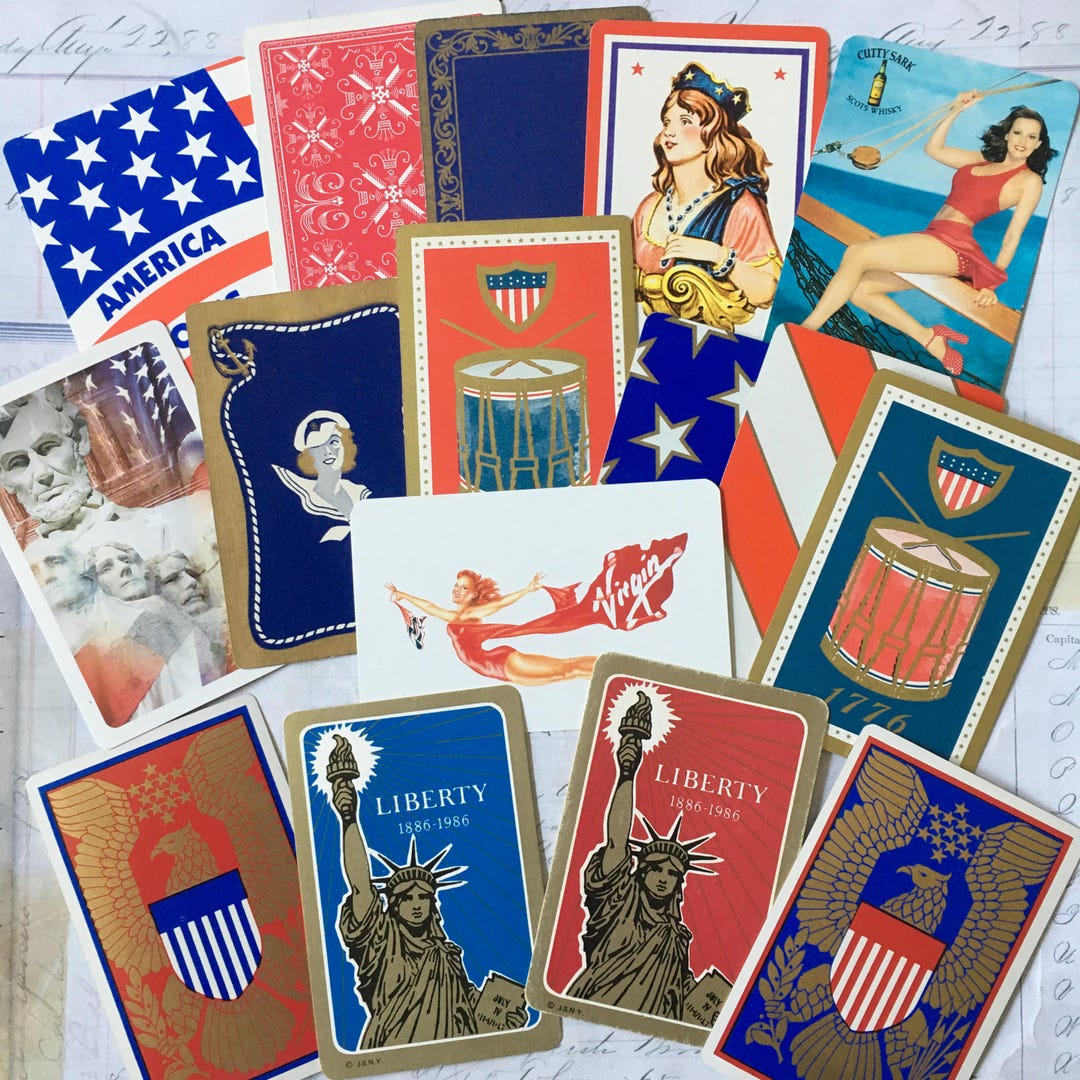 Patriotic Cards / 16 Vintage Playing Cards Mixed Ephemera Red White ...