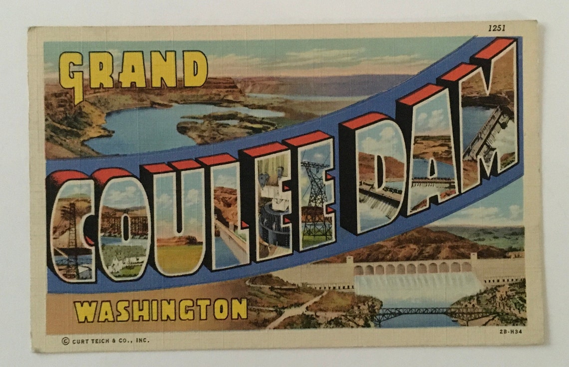 Washington Postcard / Vintage Grand Coulee Dam Washington - Etsy