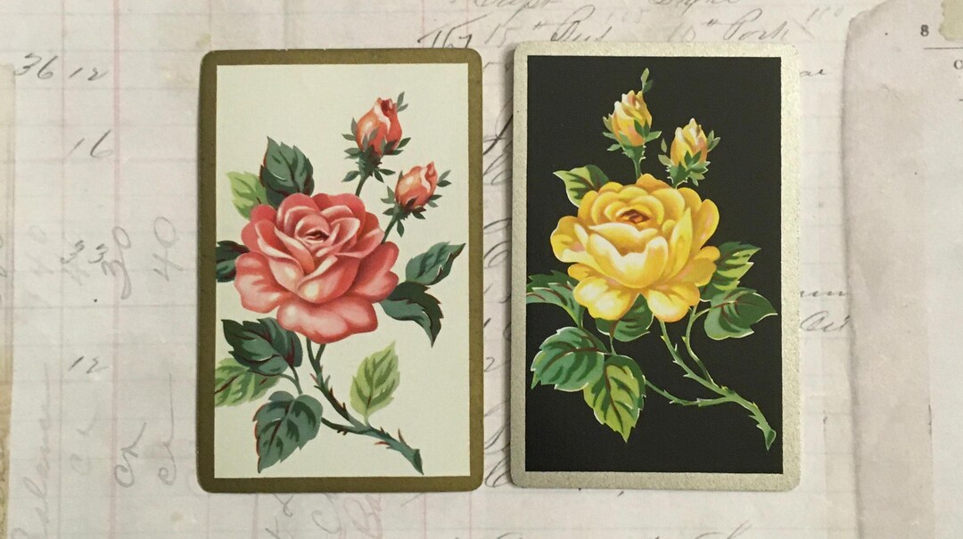 Rose Cards / 2 Vintage Roses Floral Playing Cards Great for Mixed Media ...
