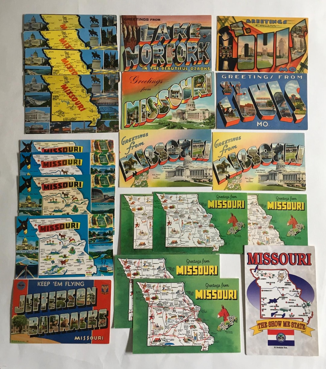 MISSOURI POSTCARDS / 21 Vintage MISSOURI Postcards Large Letter and Map ...