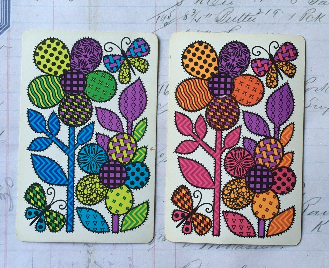 Mod Swap CARDS / 2 Vintage Mod Flower Cards Pink & Purple - Etsy