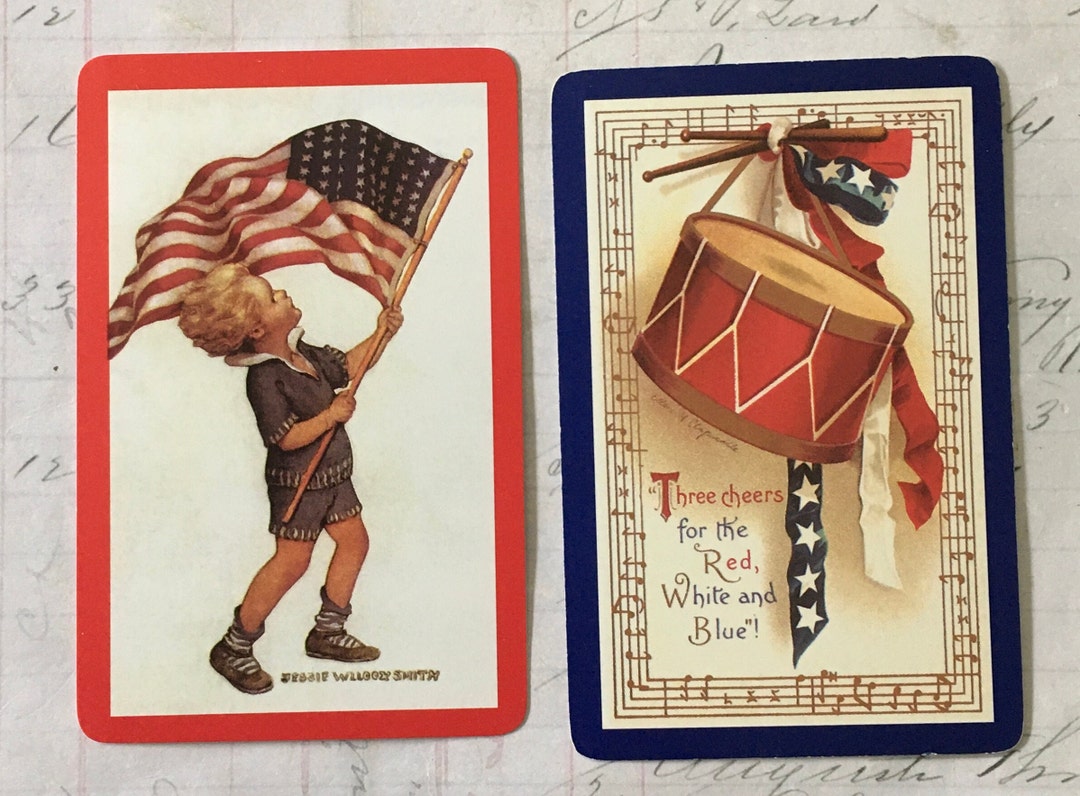 Patriotic Cards / 2 Vintage Boy With Flag and Drum Red White Blue ...