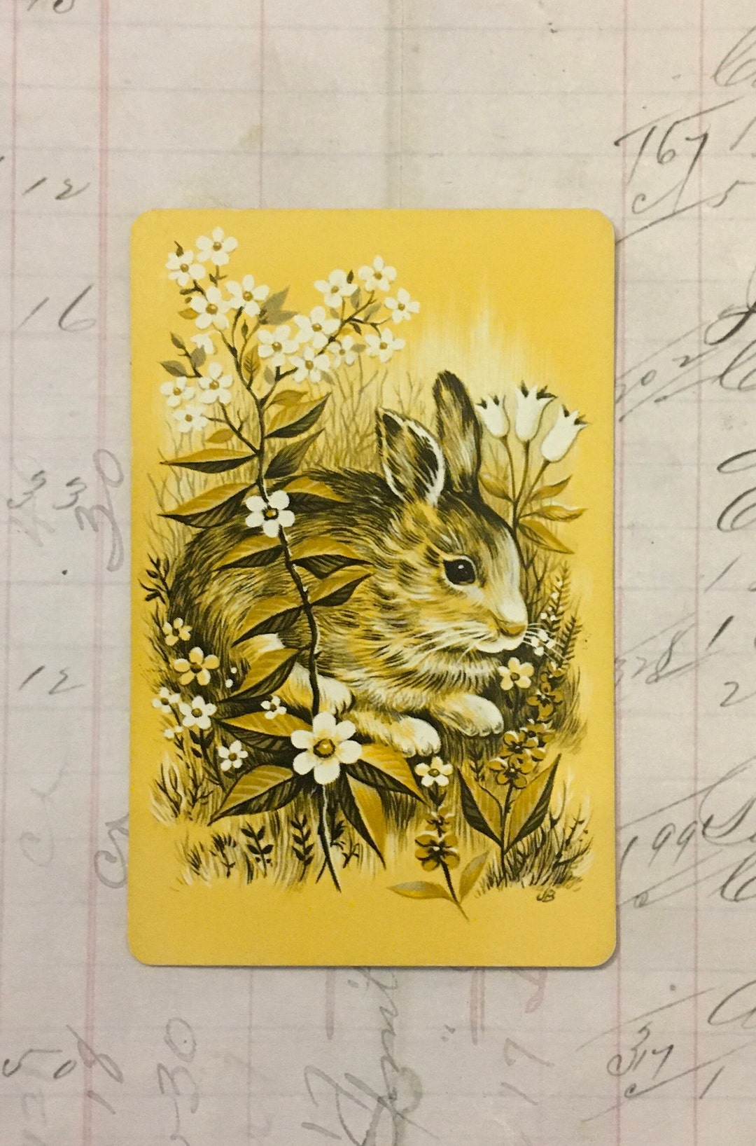 RABBIT Card / 1 Vintage Cute Rabbit Playing Card Great for Mixed Media ...