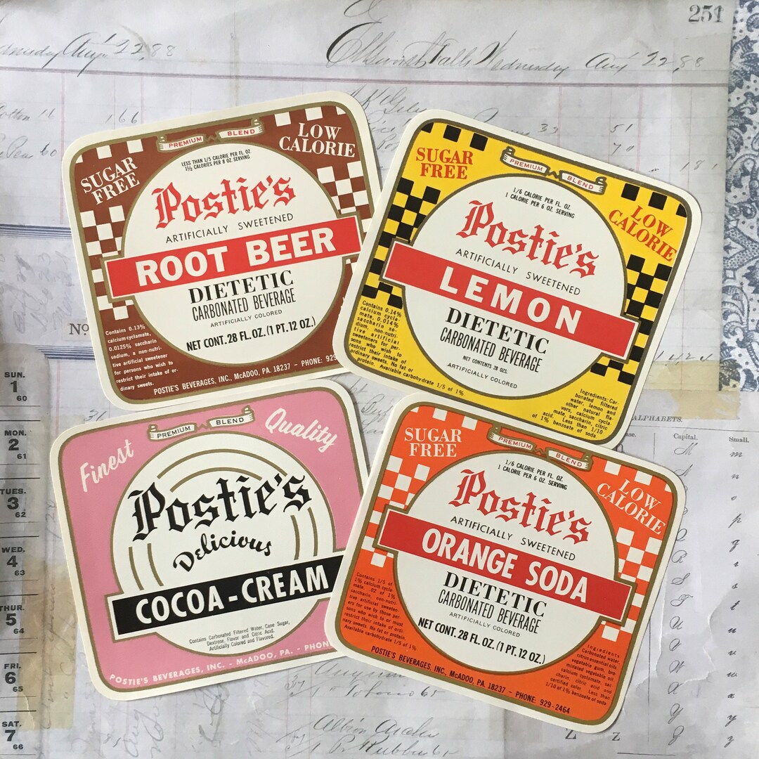 SODA Labels / 4 Vintage Soda Labels POSTIE'S Brand - Etsy