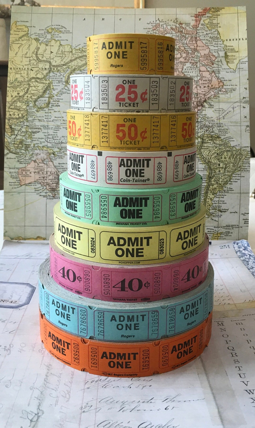 Assorted Tickets / 100 Vintage Ticket Mix Admit One & 25, 40, 50 Cents ...