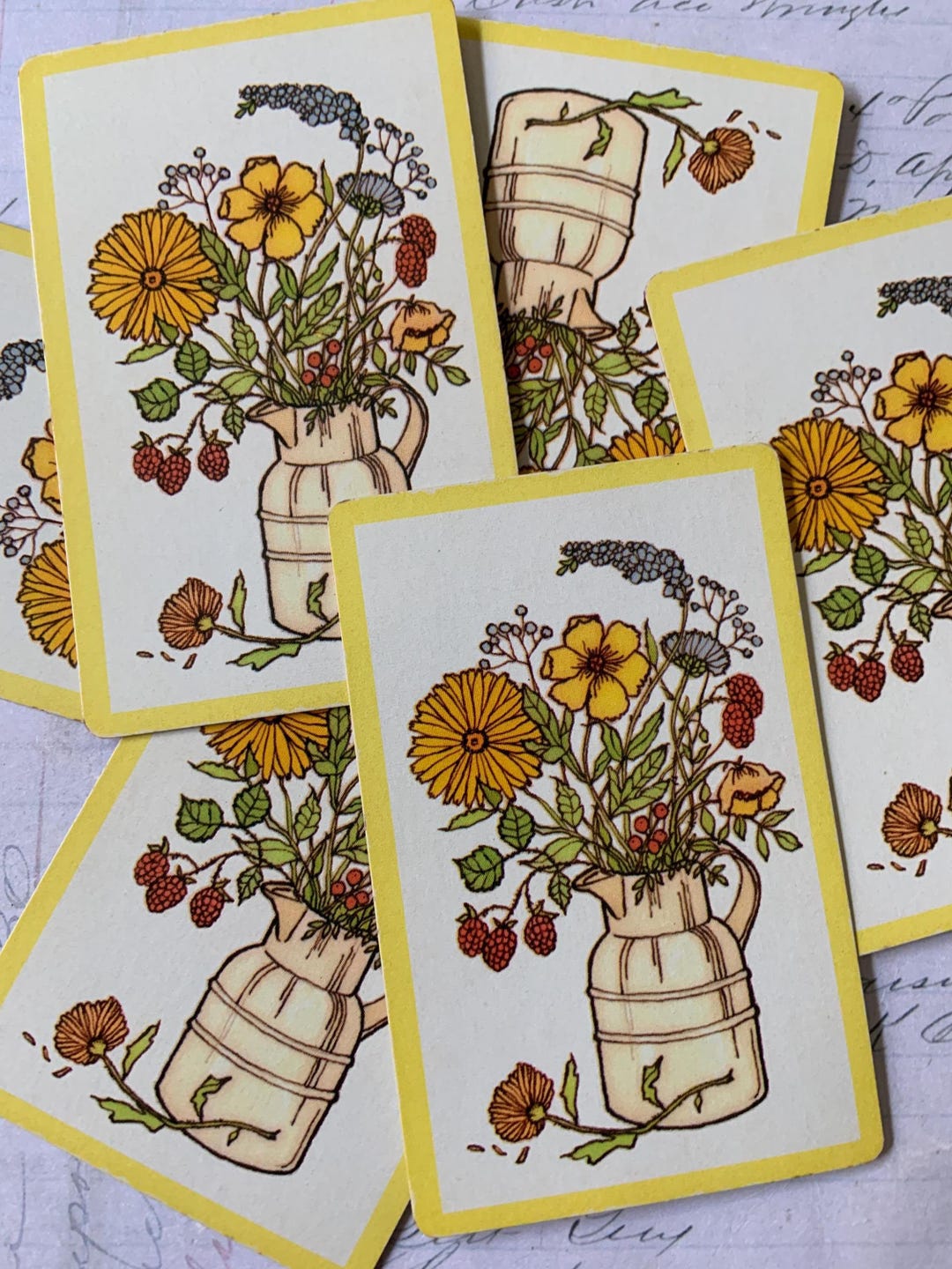 Floral CARDS / 6 Vintage Retro Flowers Playing Cards -- Great Ephemera ...