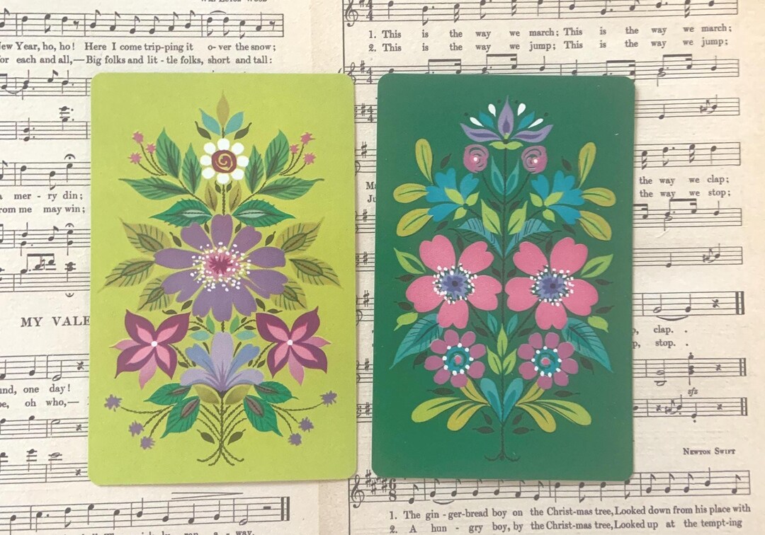 MOD Cards / 2 Vintage MOD Floral Playing Cards for Mixed Media, Collage ...