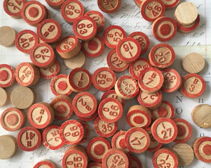 BINGO Lot / 25 Vintage Wooden Bingo Game Pieces -- Destash Game Pieces ...
