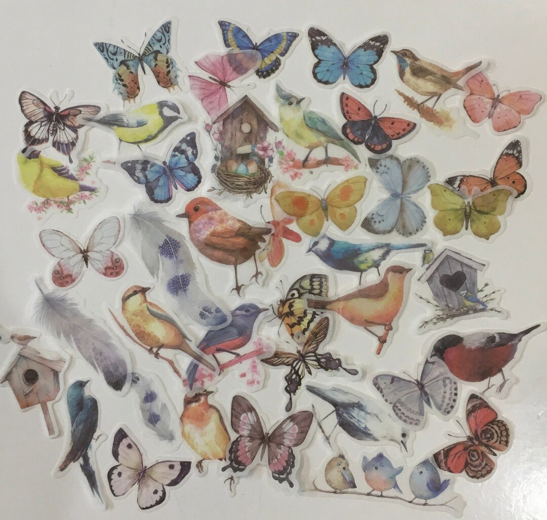BUTTERFLY & BIRD Stickers / 40 Butterfly and Bird Stickers -- Great for ...