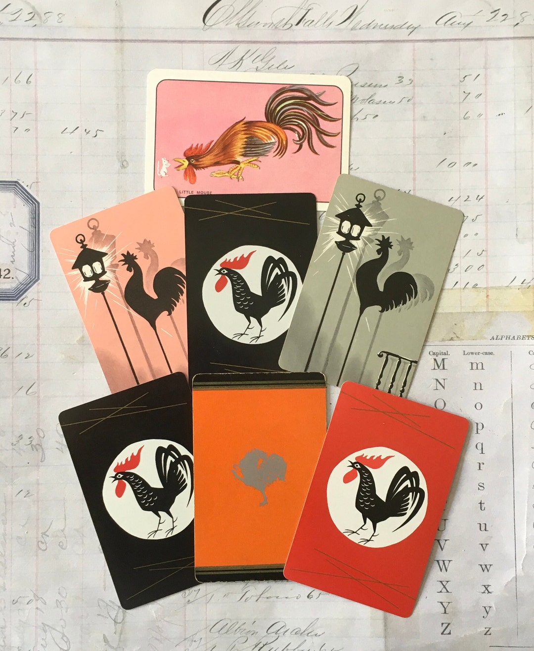 Rooster Cards / 7 Vintage Mod Rooster Playing Cards Great for Mixed ...