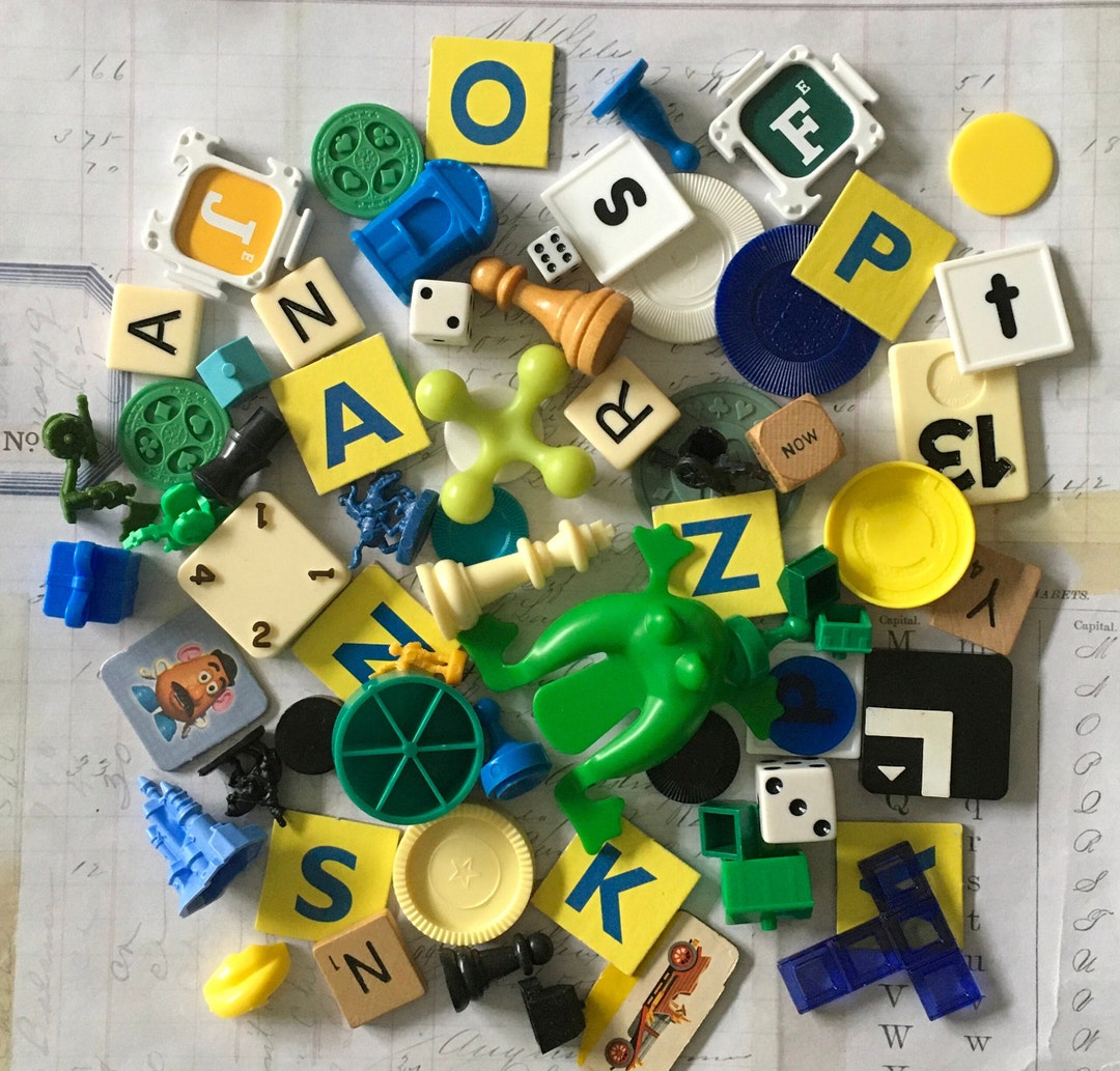 Game Pieces / 65 Pc Vintage Game Pieces Lot Mixed Tokens Great for Jar ...
